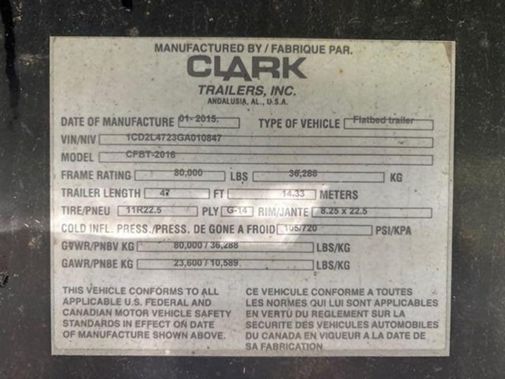 2016 Clark Trailer S 47' FLATBED - Excel Trailers
